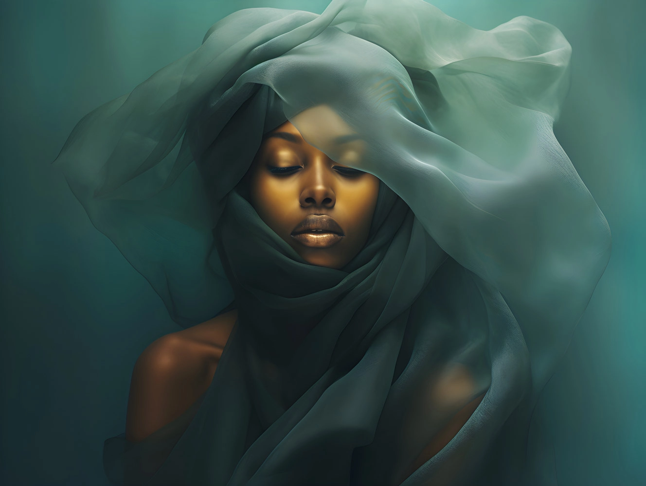 Drowning Aqua Silk - Ocean Pixels